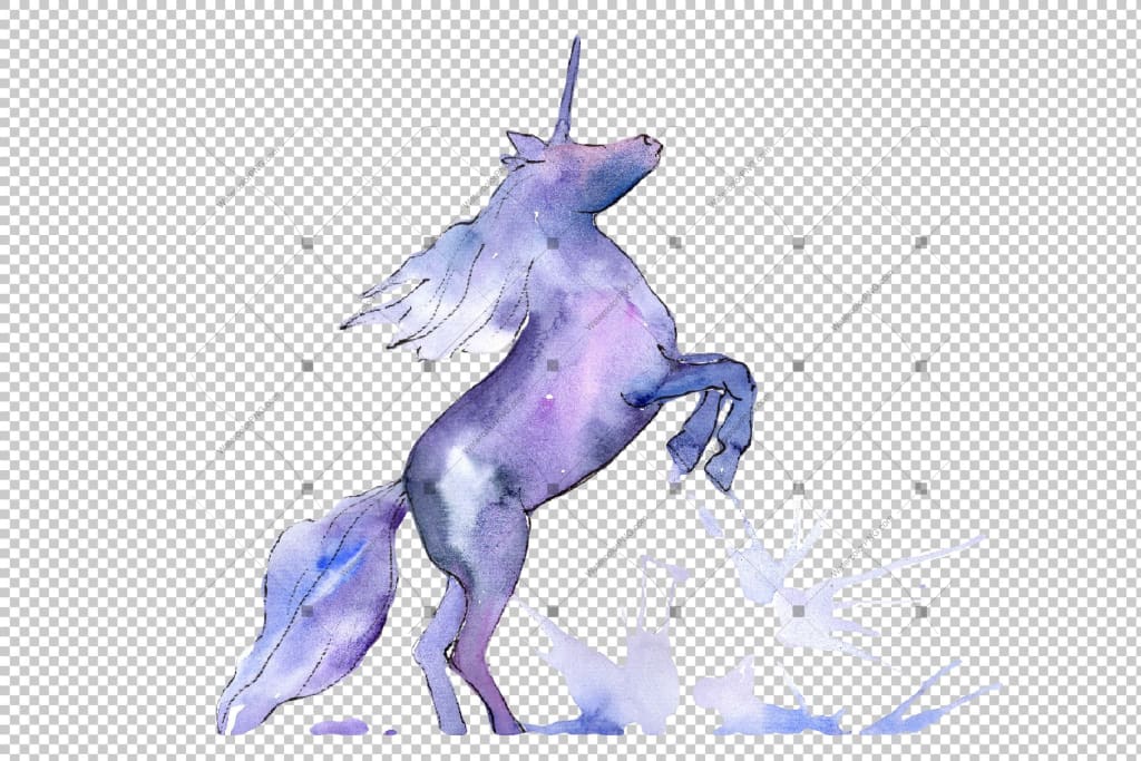 WatercolorPNG - Cute unicorn horse PNG watercolor set