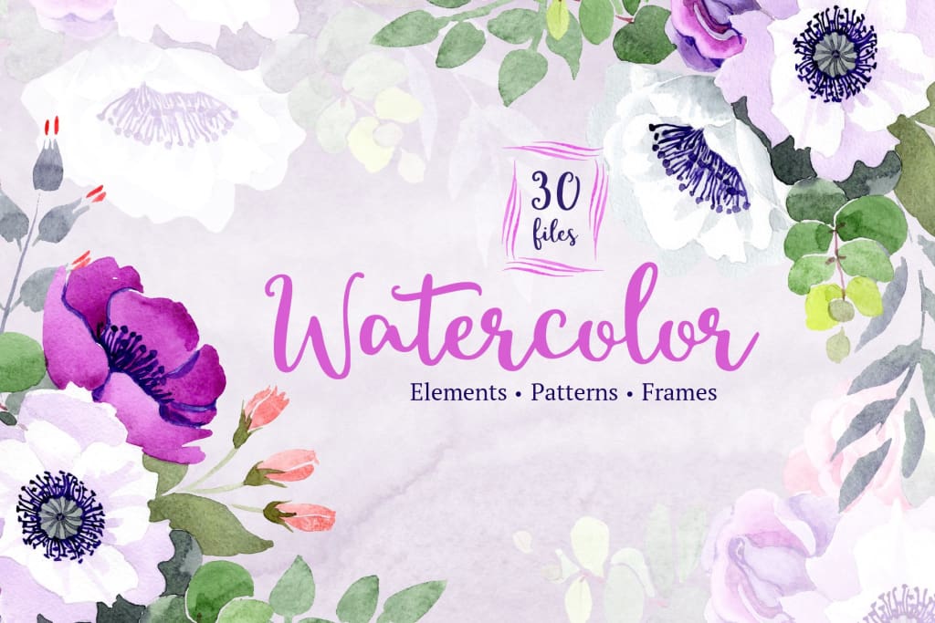 HUGE WATERCOLOR FLOWER BUNDLE 27 PRODUCTS – WatercolorPNG